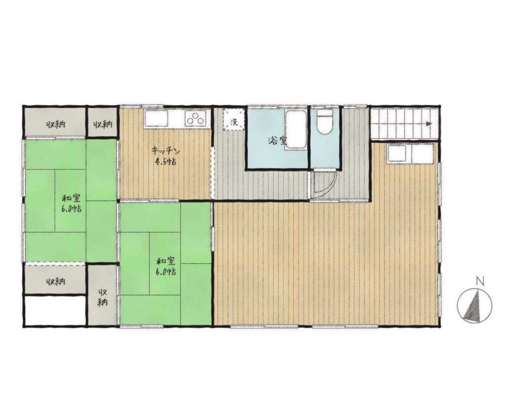 No.214・215【大口校区/3DK(1F）2LDK（2F)/S58築/貸35,000（1F）貸30,000（2F）】「伊佐まち暮らし・バイカラーな間柄」：伊佐市空き家バンク | ここがい ...